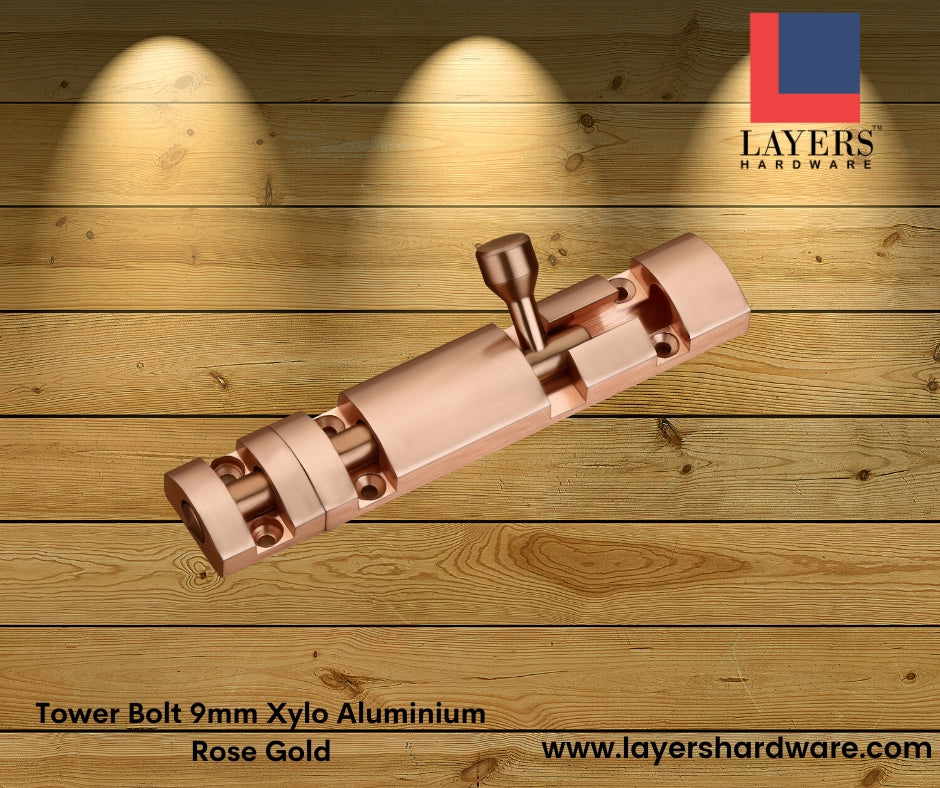 Layers Hardware™ Tower Bolt 9mm Xylo Aluminium Rose Gold